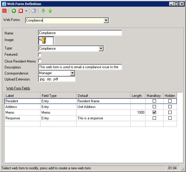 Setup Web Form Definition 